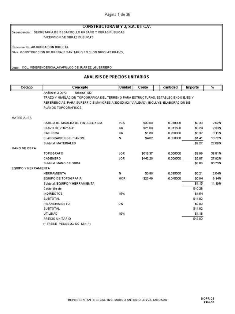 4 Precios Unitarios | PDF | Ingeniero civil | Materiales de construcción