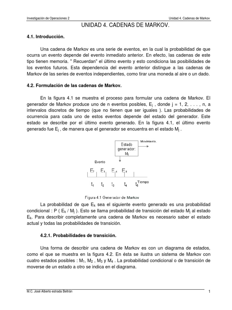 Unidad 4 Cadenas de Markov | PDF | Cadena Markov | Estocástico