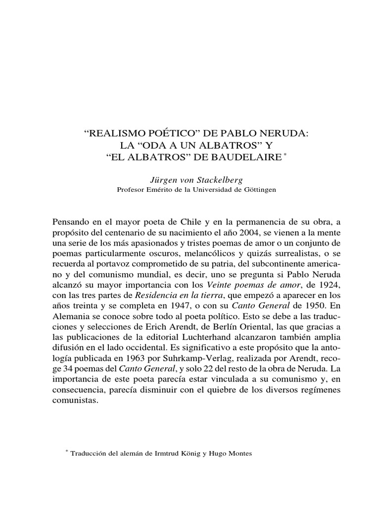Realismo Poetico de Pablo Neruda La Oda A Un Albat | PDF | Charles ...