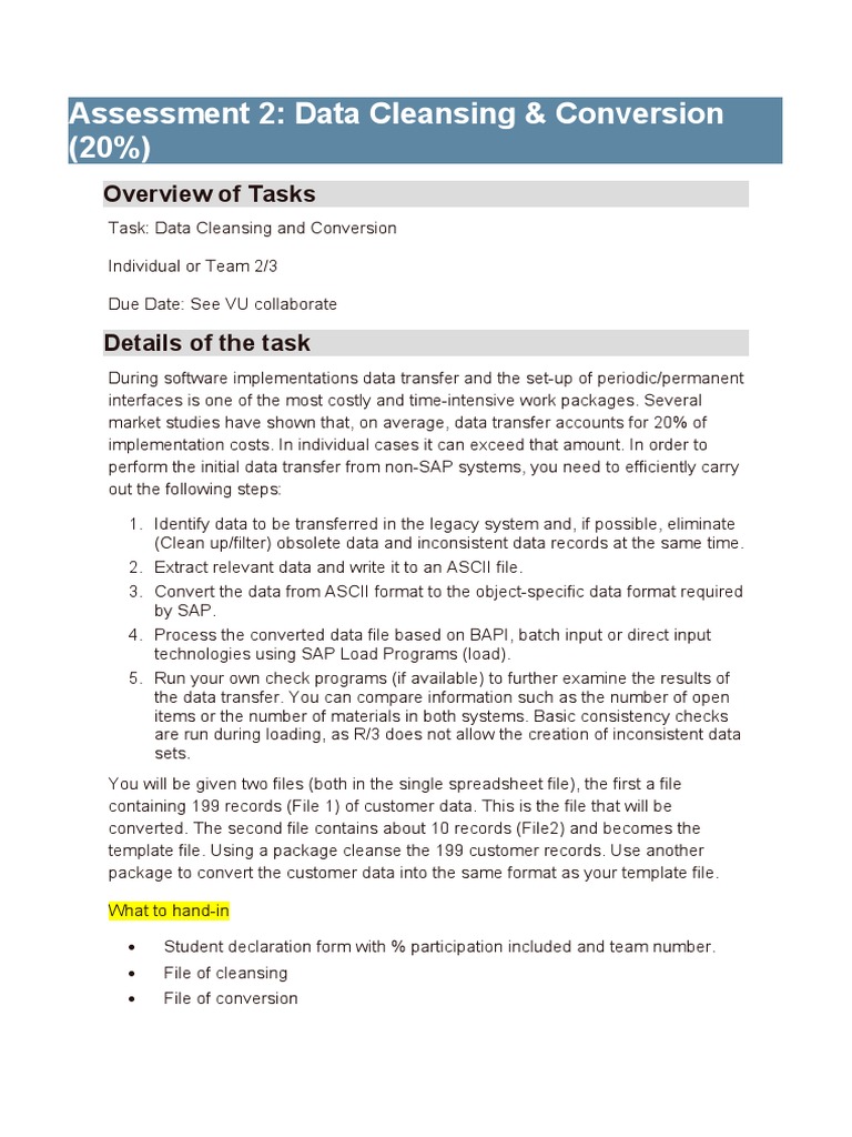 Data Cleansing and Conversion Guide | PDF | Rubric (Academic ...