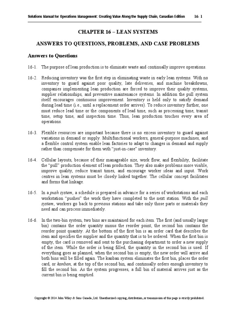 Chapter 16 - Lean Systems Answers To Questions, Problems, and Case ...