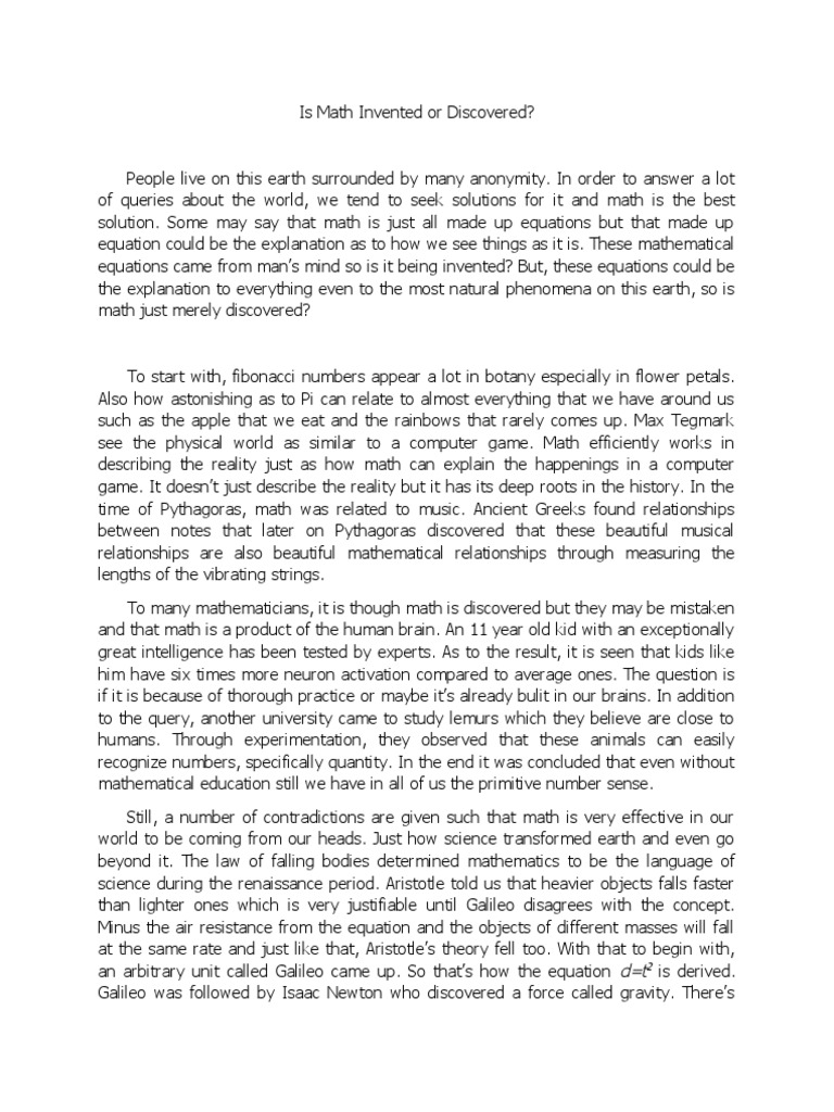 Is Math Invented or Discovered | PDF | Teaching Mathematics | Physics