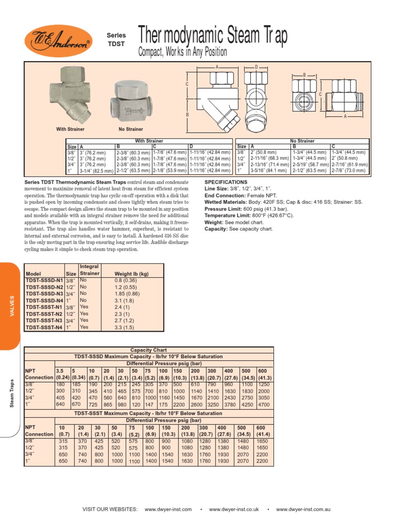 TDST Thermodynamic Steam Trap Specs and Dimensions | PDF | Steam ...