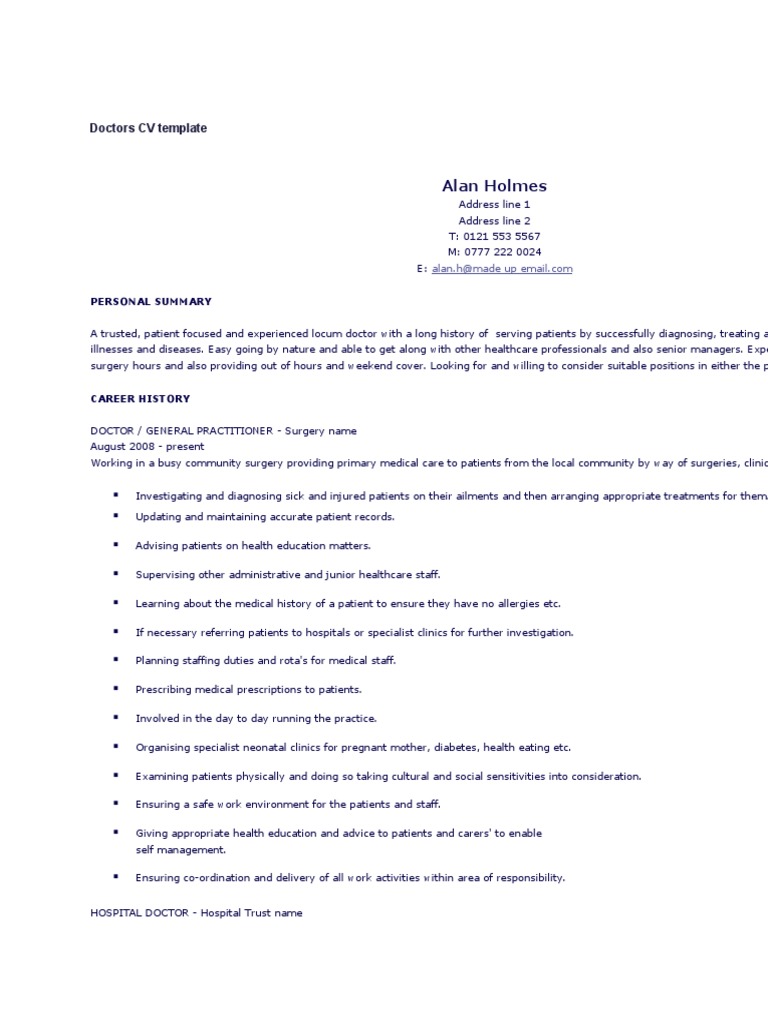 Doctors CV Template | PDF | Patient | Hospital