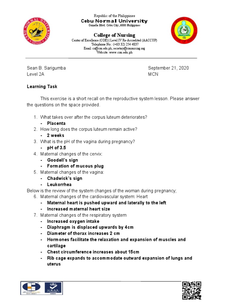 Module 1 Lesson 4 Learning Task | PDF | Thorax | Heart