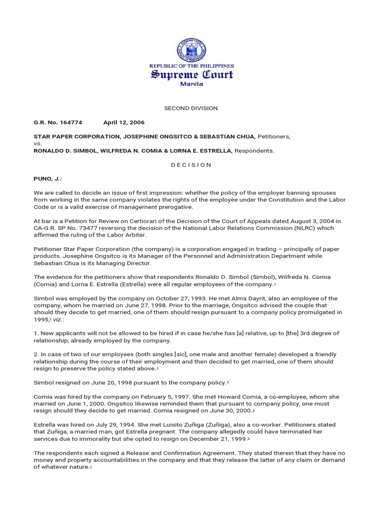 Star Paper Corp. v. Simbol, G.R. No. 164774, April 12, 2006 | PDF ...