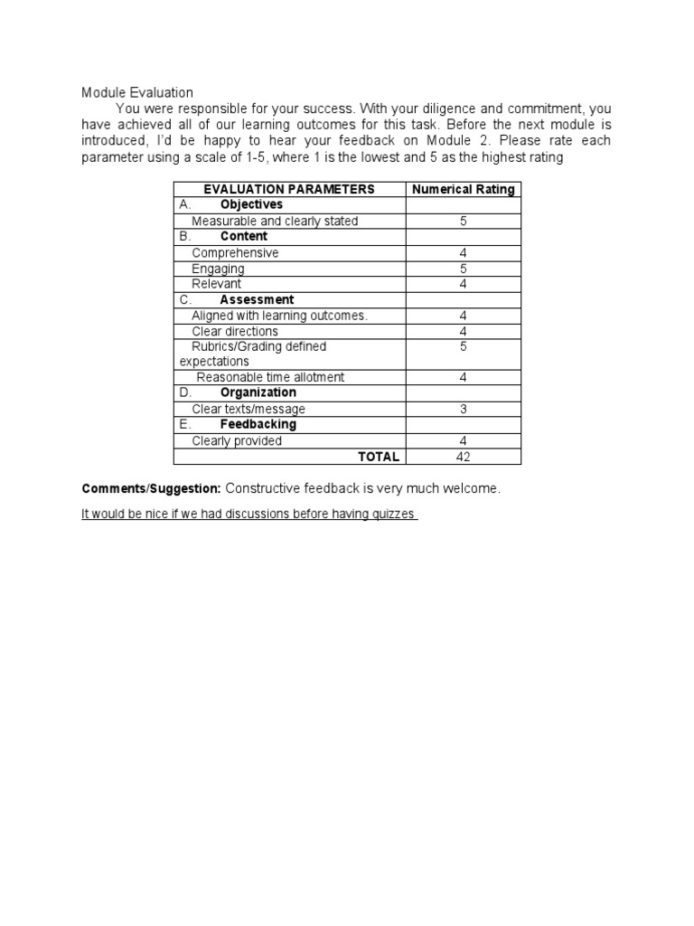 Module Evaluation | PDF