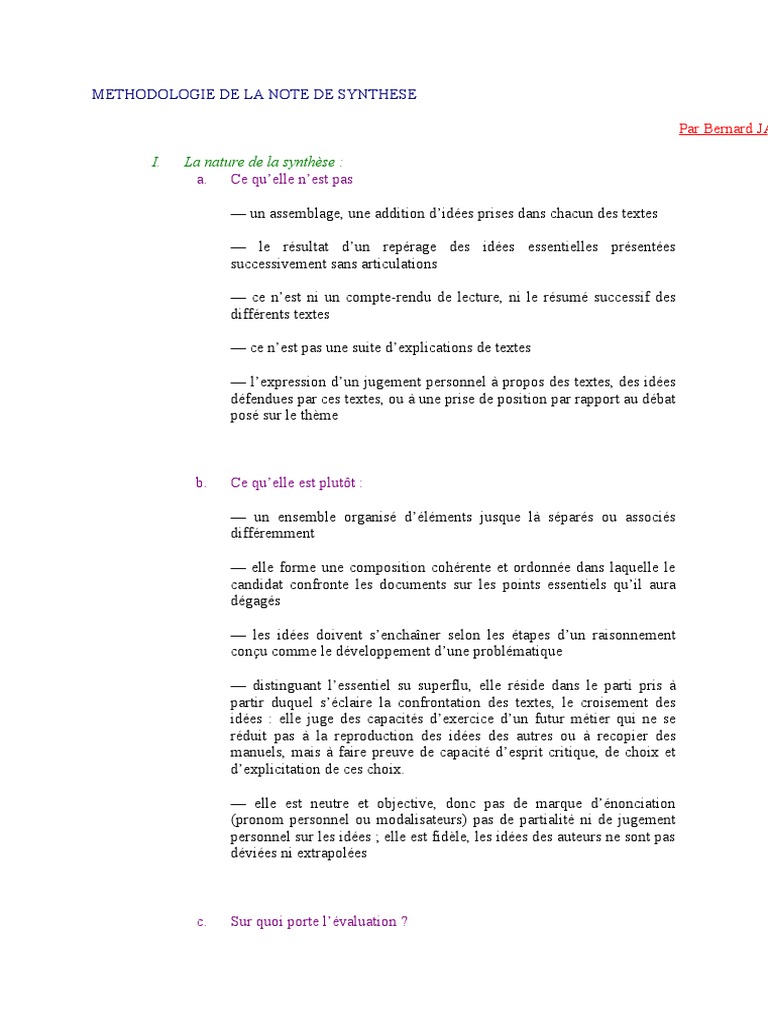 Methodologie De La Note De Synthese Pdf Pédagogie Cognition