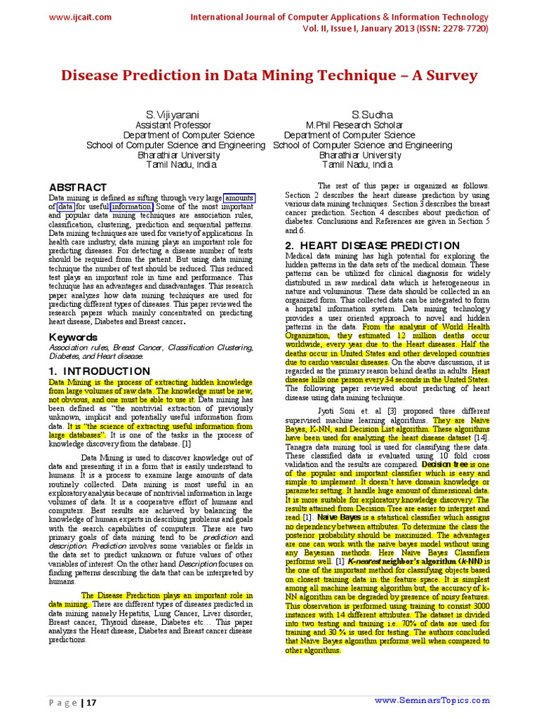 Disease Prediction Using Data Mining Pdf Statistical Classification 6687