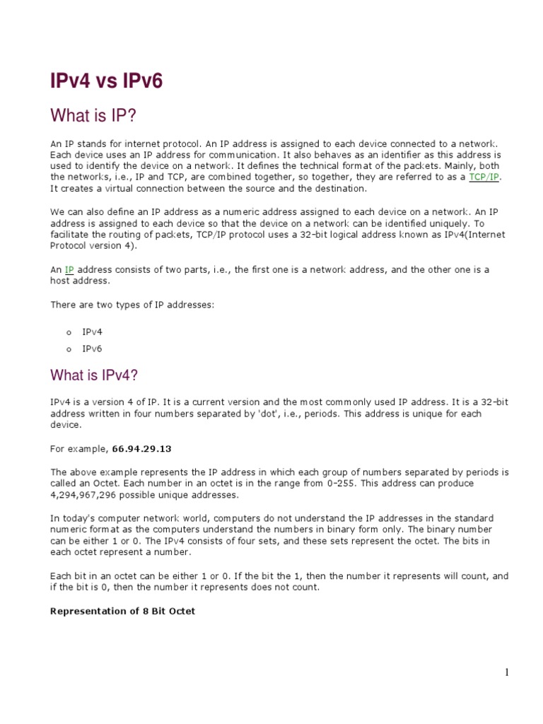 Ipv4 Vs Ipv6: What Is Ip? | PDF | Ip Address | I Pv6