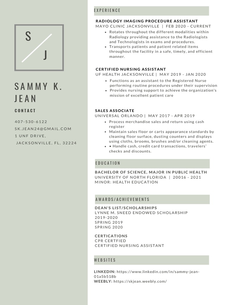 Sammy Jeans School Resume | PDF | Radiology | Nursing