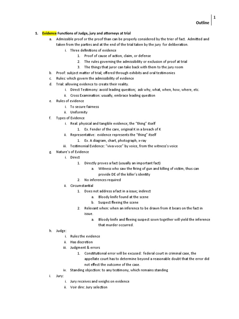 Evidence Functions of Judge, Jury and Attorneys at Trial: Outline | PDF ...