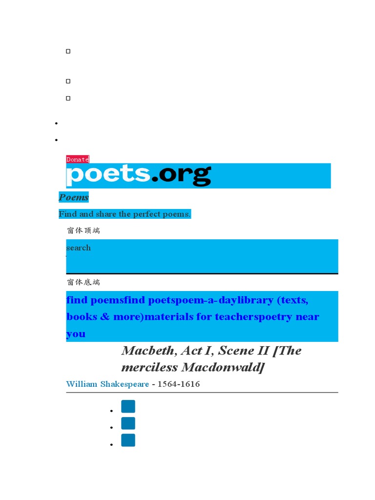 Macbeth, Act I, Scene II (The Merciless Macdonwald) | PDF | Poetry
