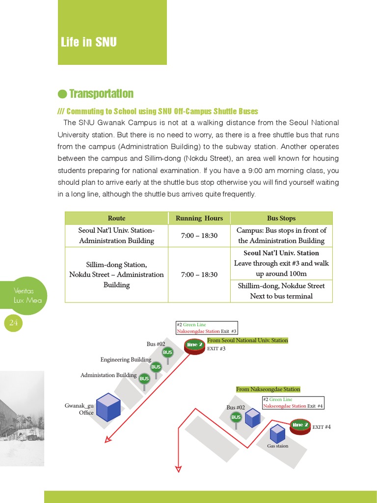 Life in SNU: Transportation | PDF | Korean Cuisine | Dormitory