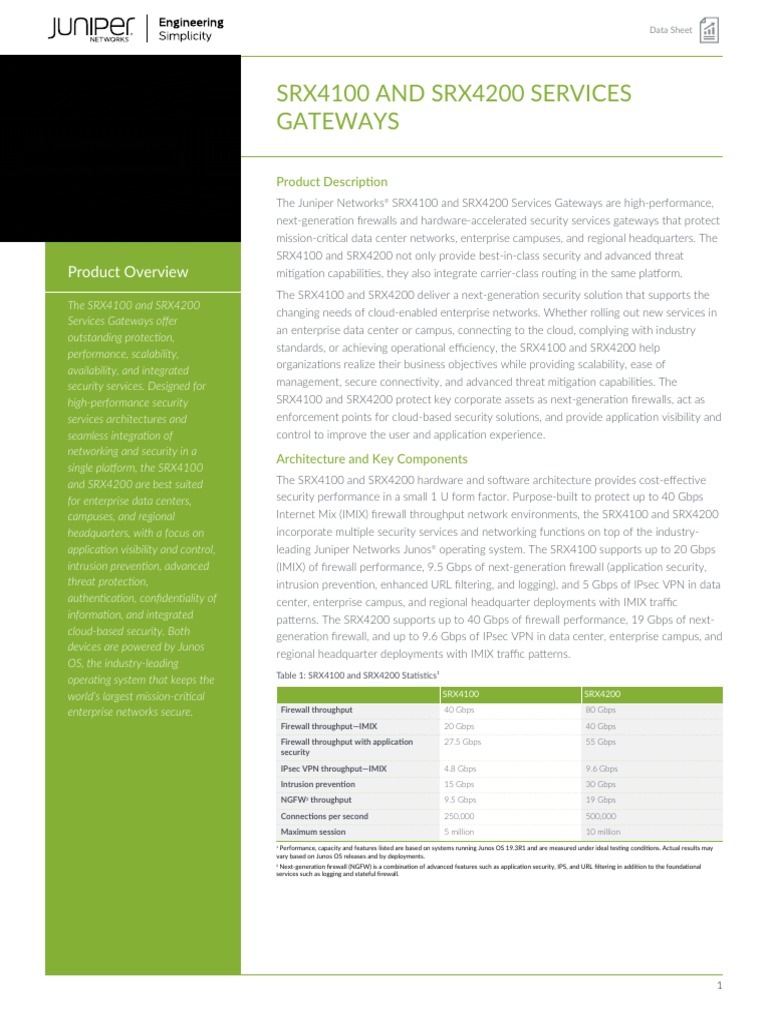 Juniper - SRX4100 and SRX 4200 Services Gateways Firewalls | PDF ...