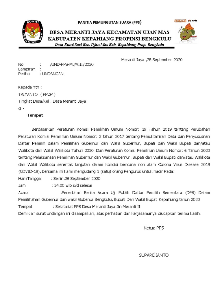 Undangan Uji Publik DPS Pemilihan 2020 | PDF