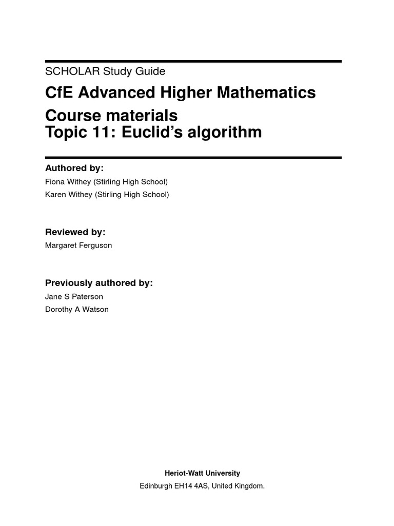 11 Euclids Algorithm Pdf Division Mathematics Determinant 