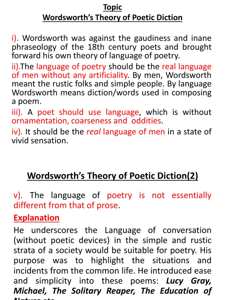 Wordsworth's Concept of Poetic Diction | PDF | Poetry | Languages