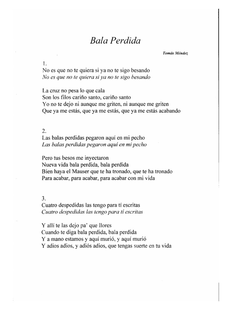 Bala Perdida Lyrics | PDF