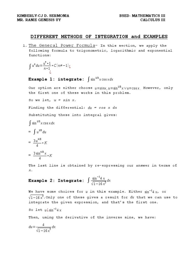 DIFFERENT METHODS OF INTEGRATION and EXAMPLES | PDF | Fraction ...