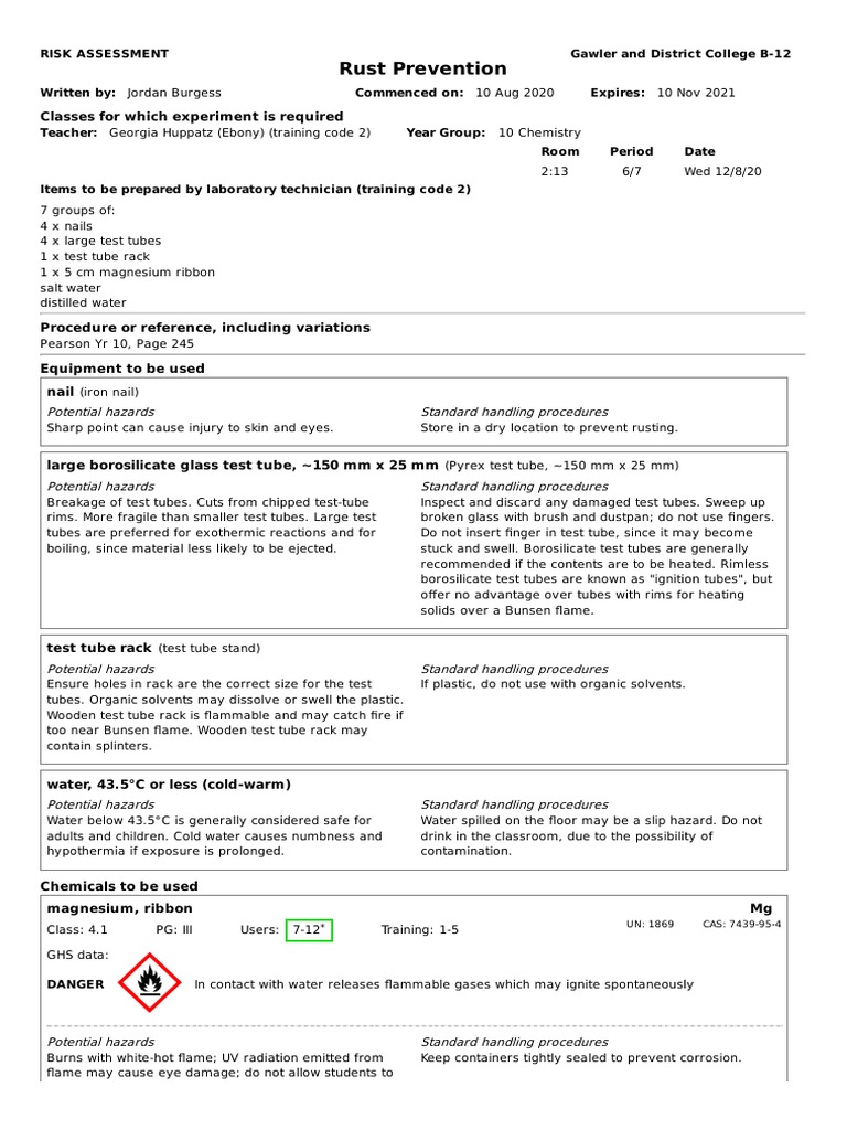 Rust Prevention | PDF | Magnesium | Risk
