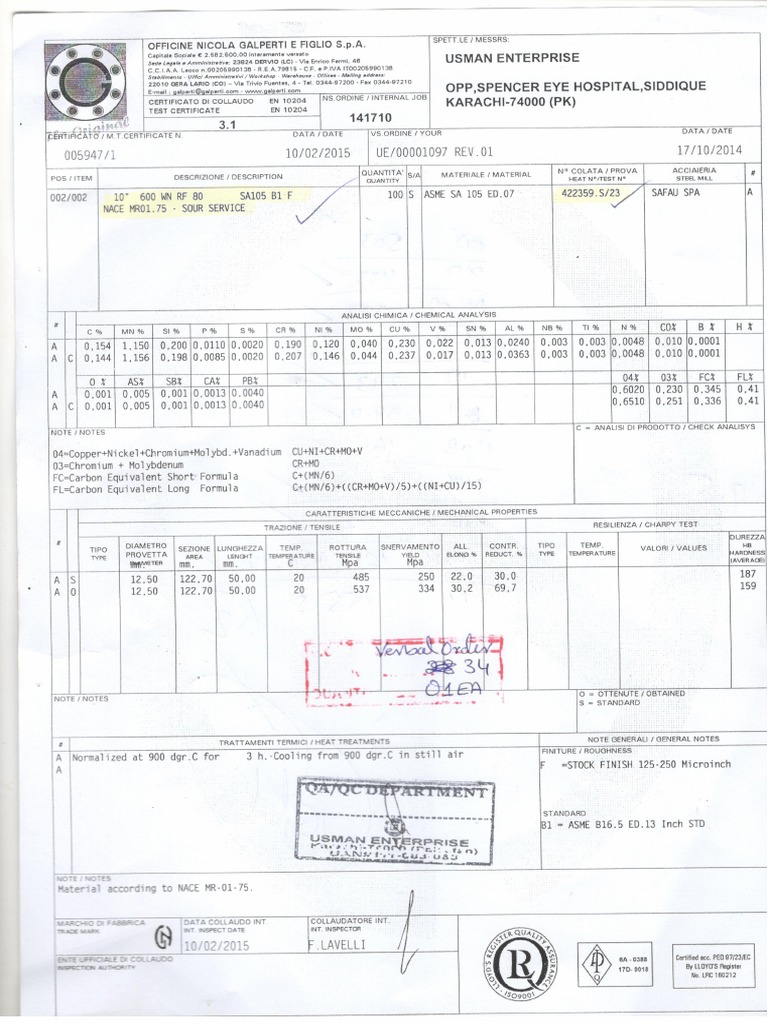 Galperti Flange MTC PDF | PDF