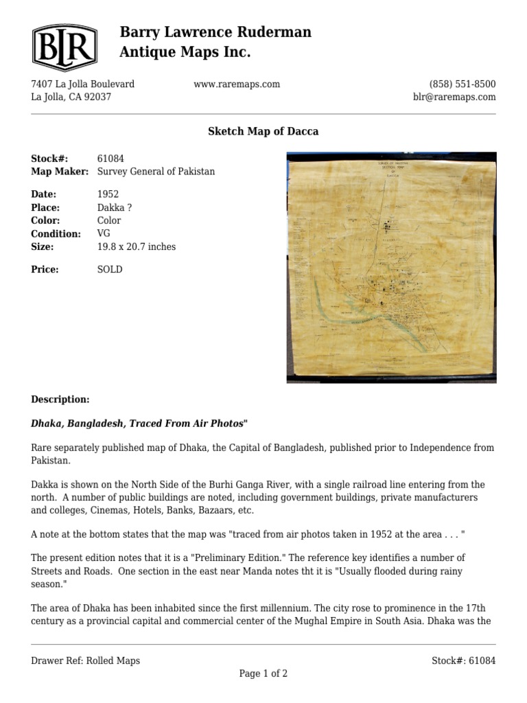 Sketch Map of Dacca: A Rare Preliminary Edition Map of Dhaka ...