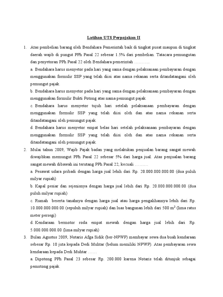 Soal Latihan Pilgan PPH | PDF