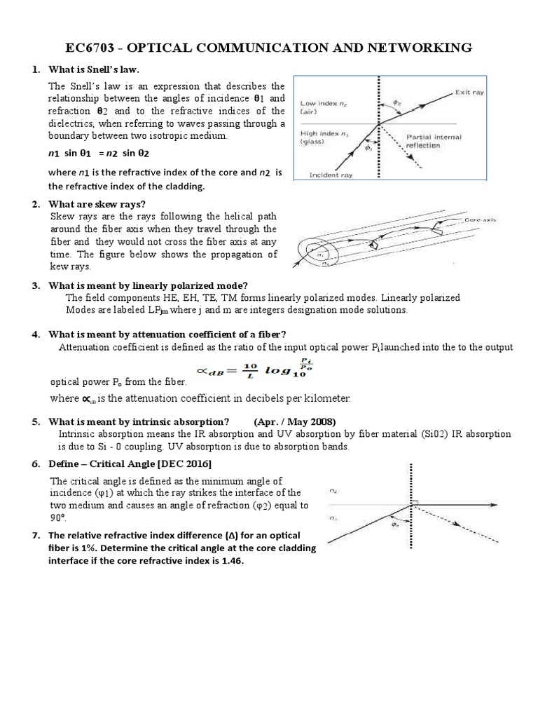 OCN Unit I Key | PDF | Optical Fiber | Scattering