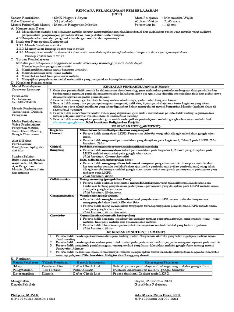 RPP Discovery Learning | PDF