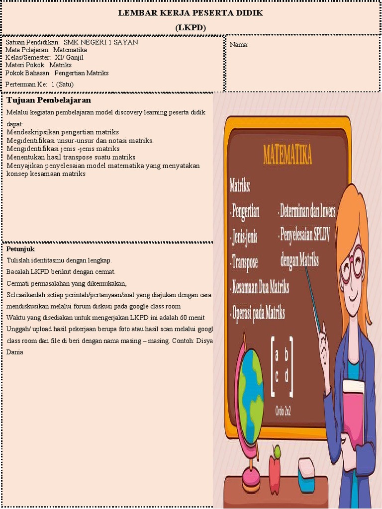 LKPD Matriks Kelas 11: Discovery Learning | PDF