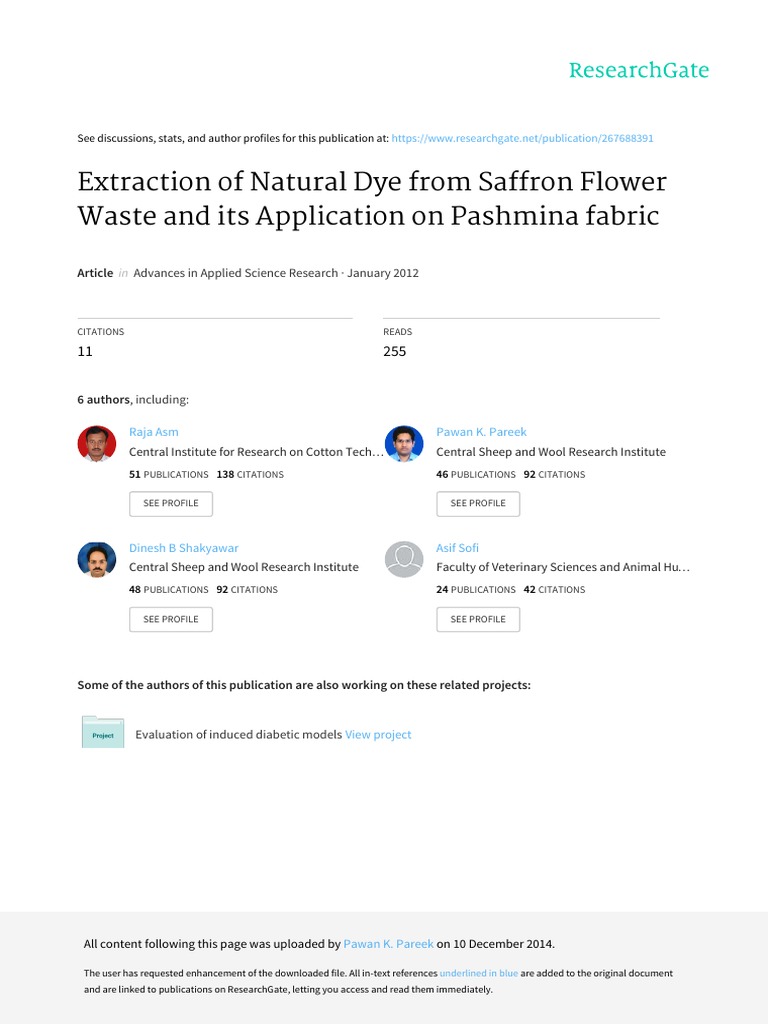 Extraction of Natural Dye From Saffron Flower Wast | PDF | Dye | Dyeing
