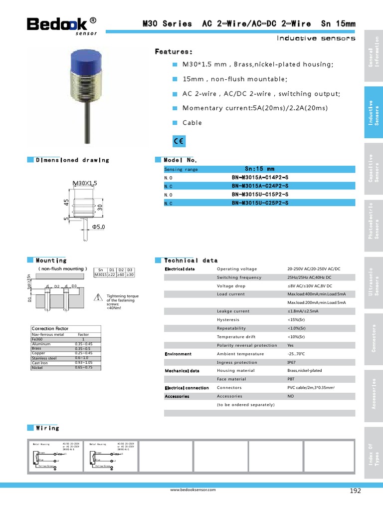 M30 Series AC 2-Wire/AC-DC 2-Wire SN 15mm: Inductive Sensors Features ...
