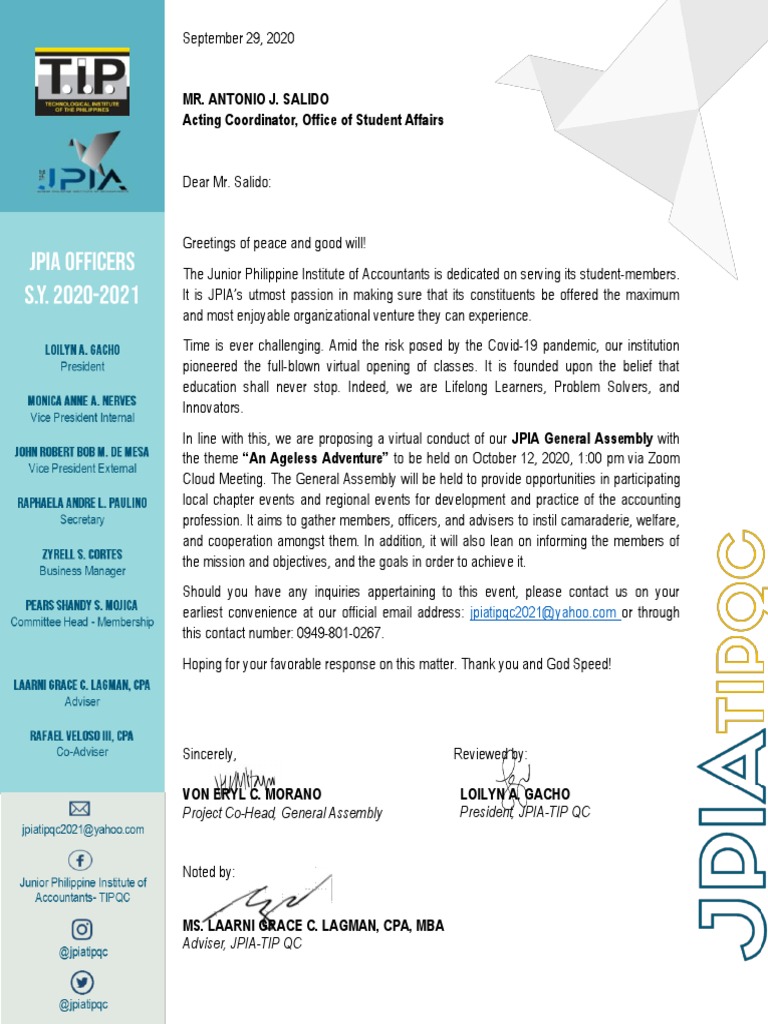 JPIA Virtual General Assembly Invitation | PDF | Business | Finance ...