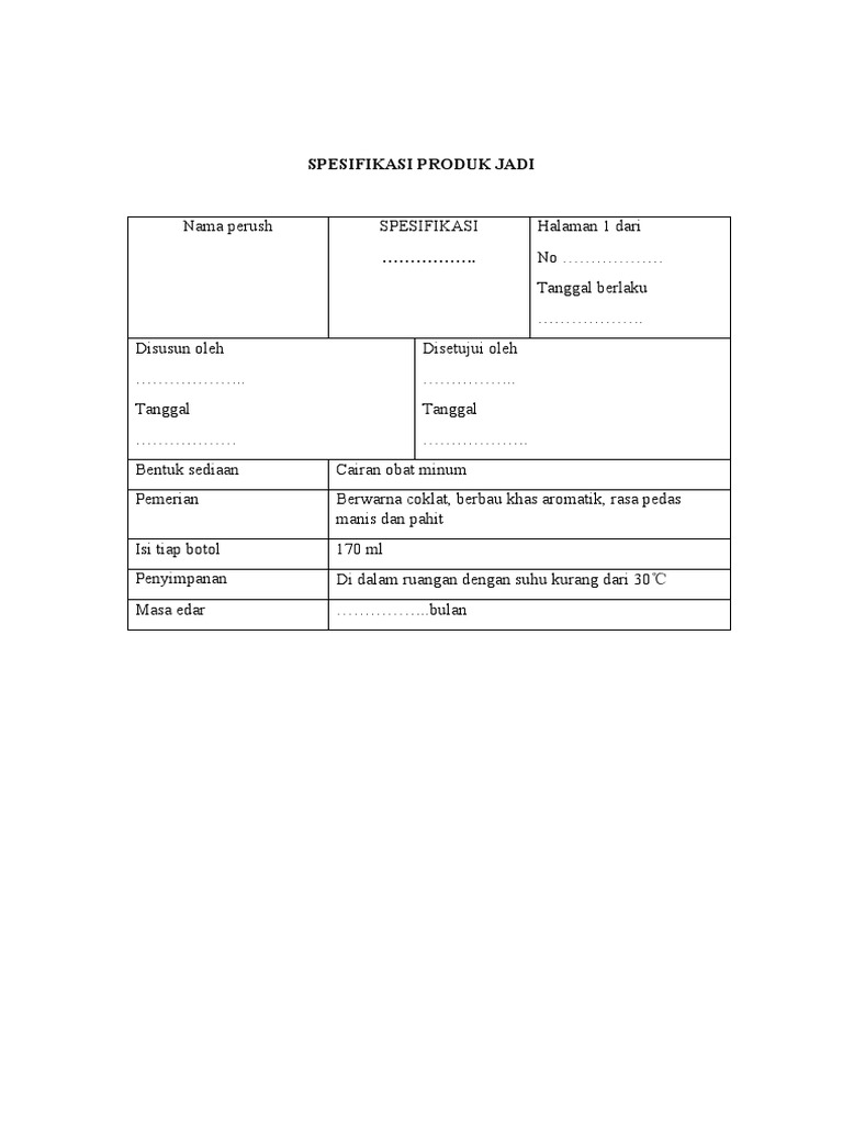 Spesifikasi Produk Jadi | PDF