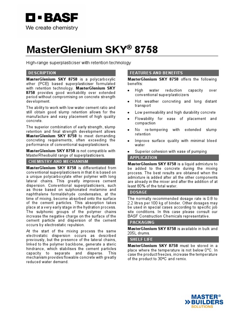 MasterGlenium SKY 8758 - MM v1 - 0119 | PDF | Concrete | Cement