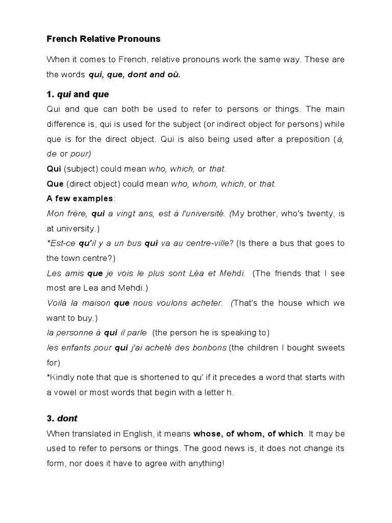 French Relative Pronouns | PDF | Pronoun | Human Communication
