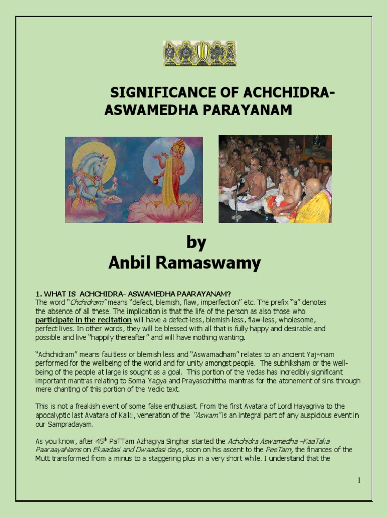 Achchidra Aswamedha Parayanam Explained | PDF | Vedas | Hindu Philosophy