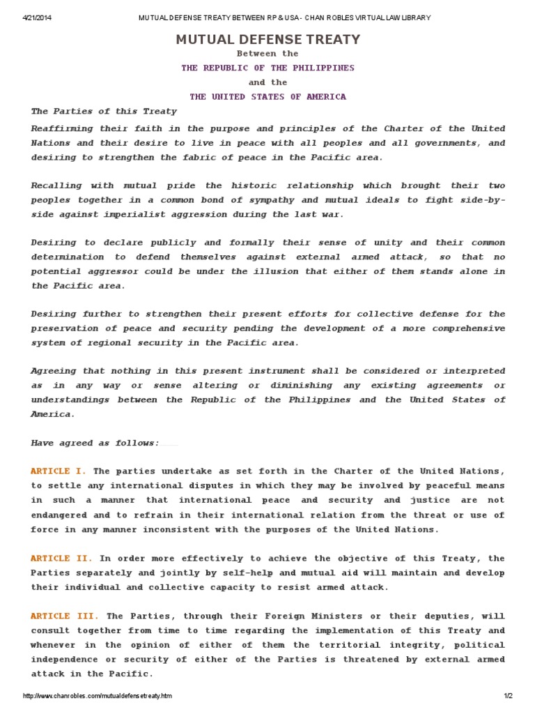 Mutual Defense Treaty Between RP & Usa - Chan Robles Virtual Law ...