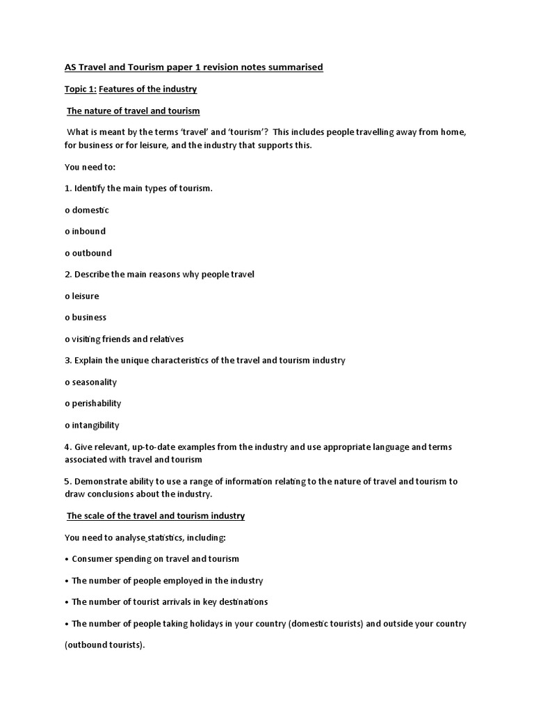 As Travel And Tourism Notes Summarised Pdf Tourism Sustainability