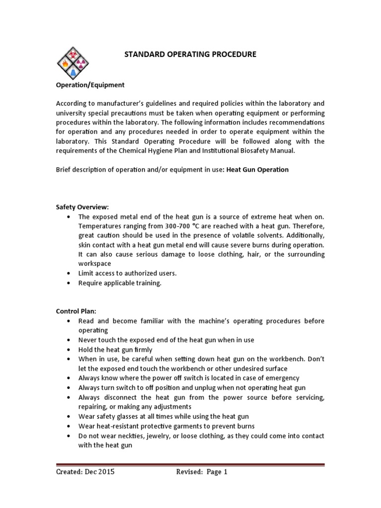 Standard Operating Procedure: Operation/Equipment | PDF | Personal ...