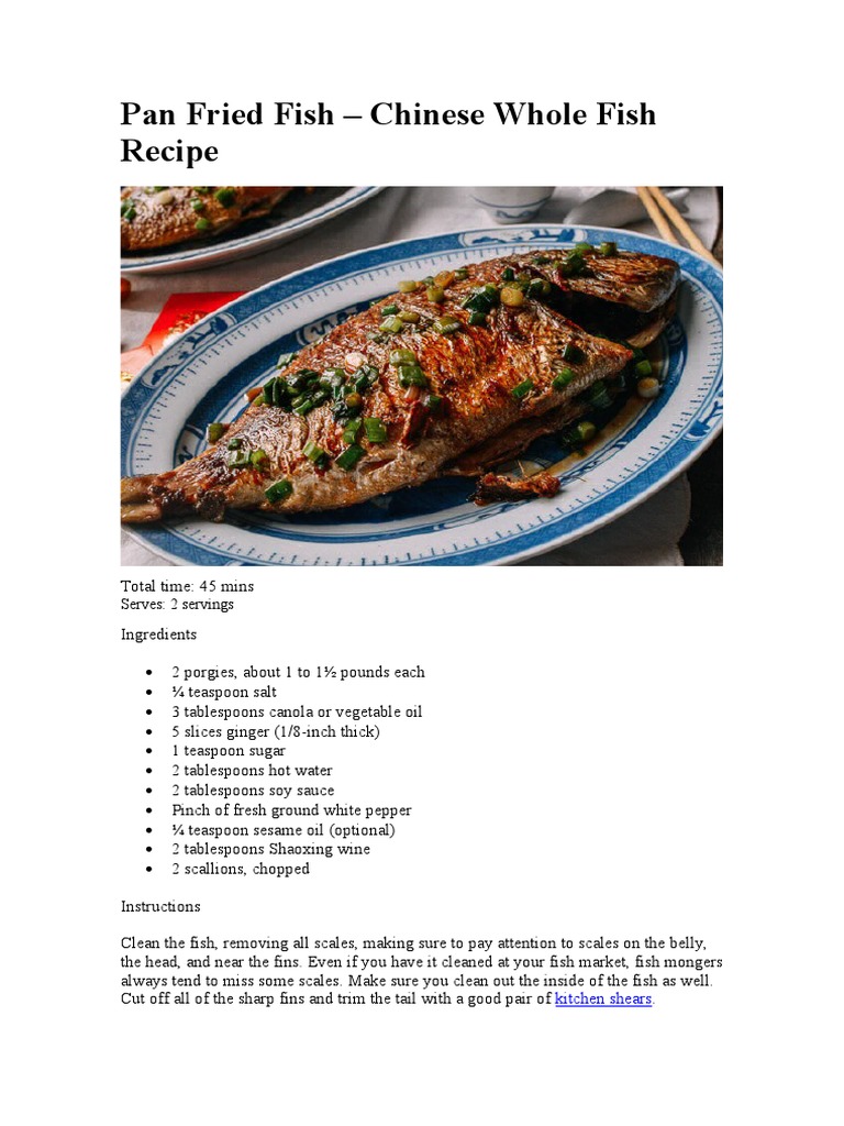 Pan Fried Fish | PDF | Ginger | Teaspoon