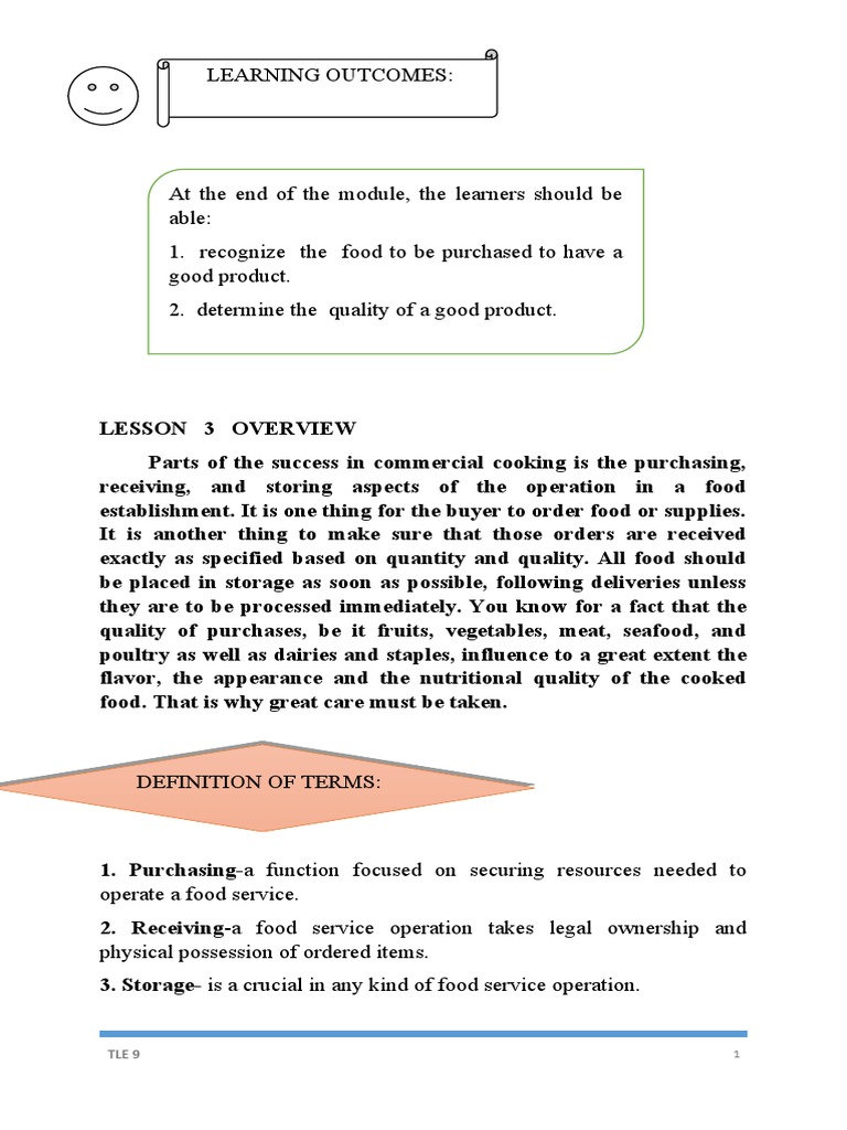 TLE - Gr.9 - 1st Quarter Module 1 - Week 3 | PDF | Foods | Business