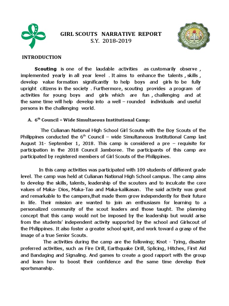 Girl Scouts Camp Report 2018-19 | PDF | Scouting | Outdoor Recreation ...