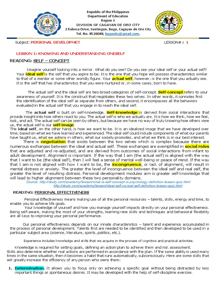 Perdev Week 1 - Lesson 1 | PDF | Self | Goal