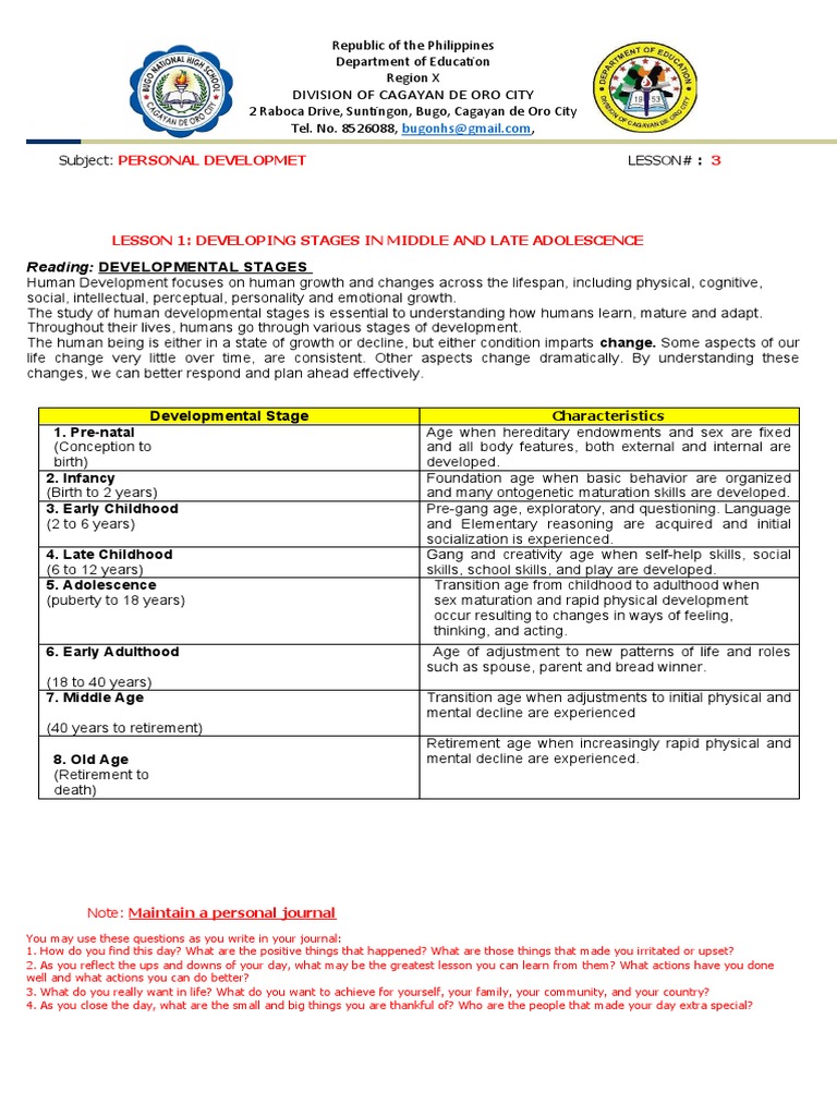 Perdev Week 1 - Lesson 3 | PDF | Developmental Psychology | Childhood