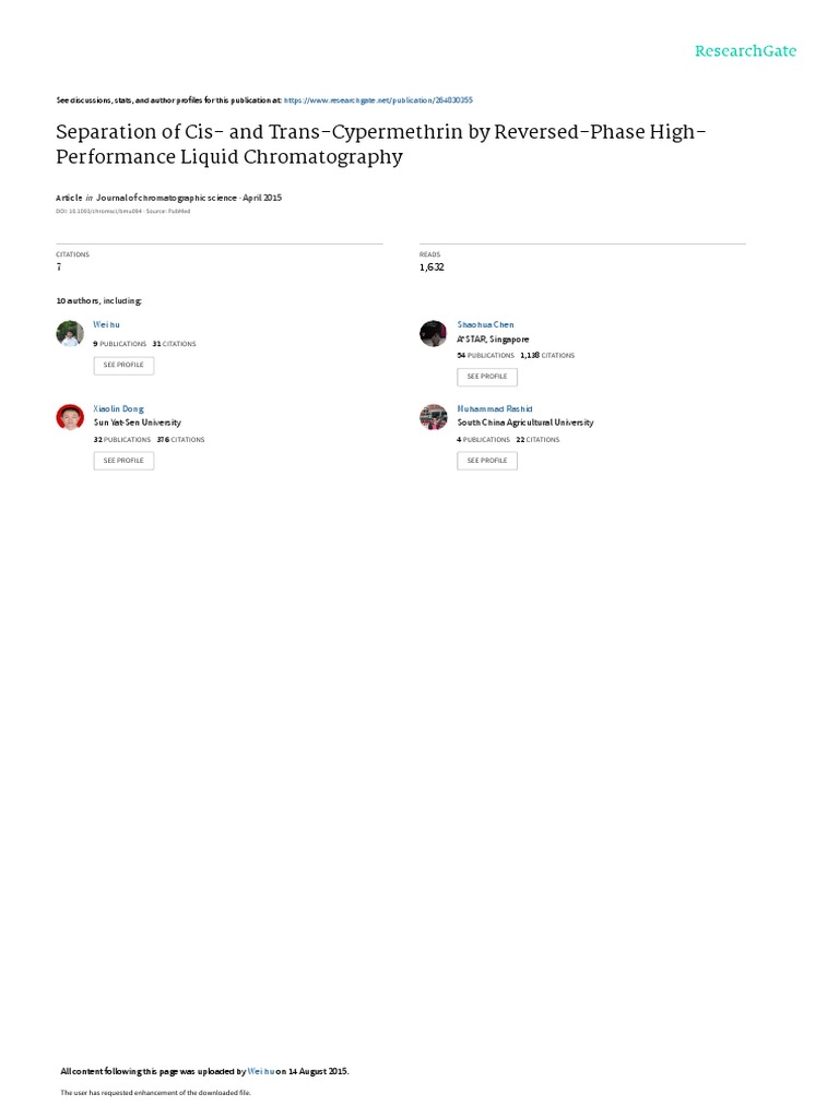 RP-HPLC for Cypermethrin Isomers | PDF | High Performance Liquid ...