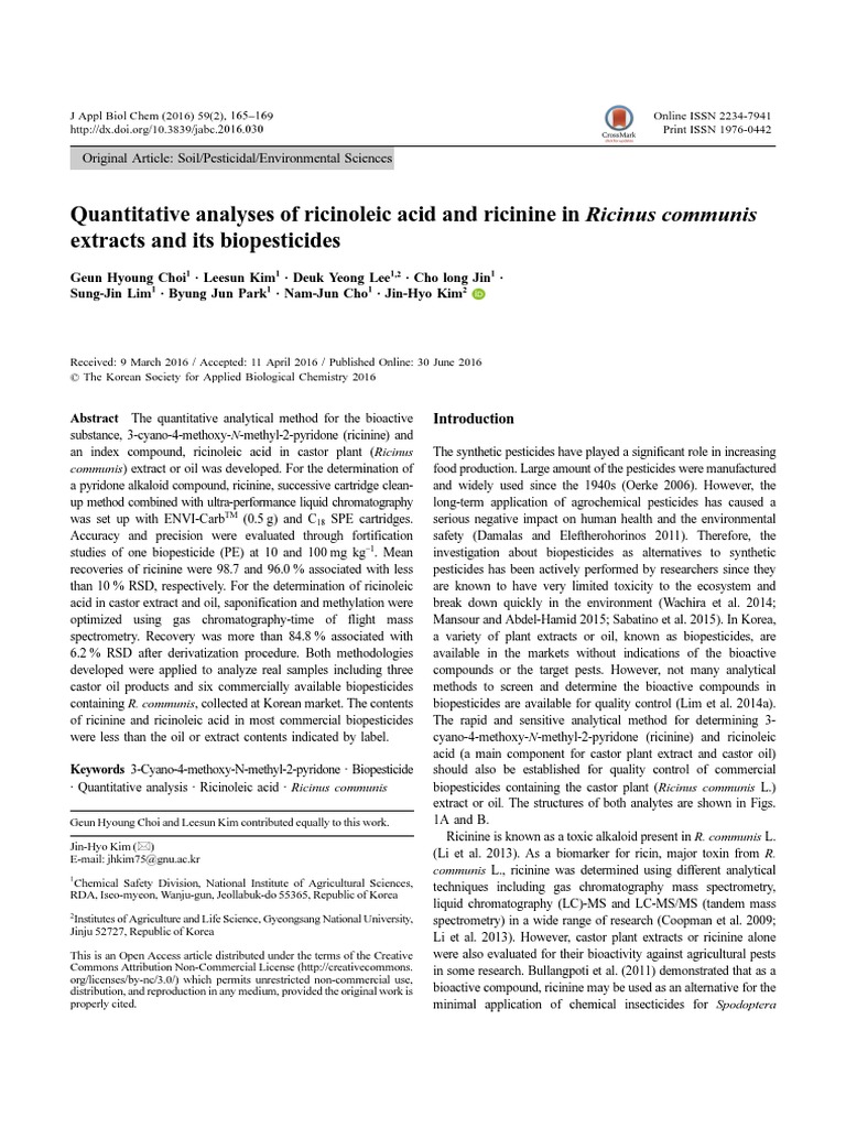 Quantitative Analyses of Ricinoleic Acid and Ricin | PDF | High ...