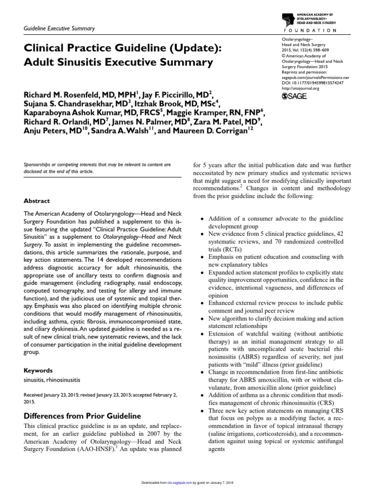 Clinical Practice Guideline (Update) : Adult Sinusitis Executive ...