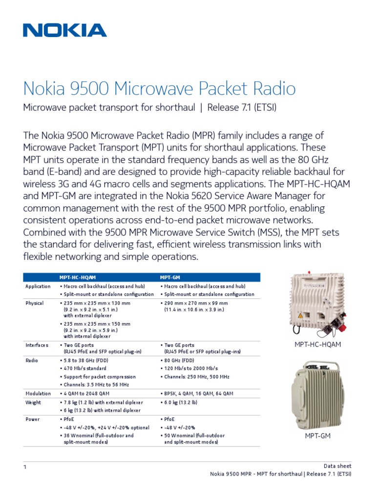 Nokia 9500 MPR MPT Short-Haul R7-1 ETSI Data Sheet PDF | PDF ...